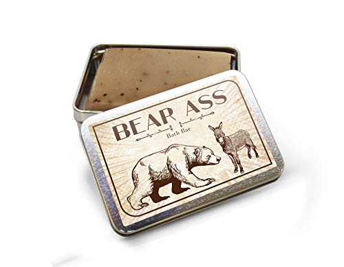 Bear Ass Bath Bar - Funny Vintage Bear and Donkey Design - Novelty Bath Soap for Men - Coffee Soap, Handcrafted, Made in the USA, Contains Real Ground Coffee