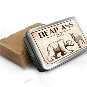 Bear Ass Bath Bar - Funny Vintage Bear and Donkey Design - Novelty Bath Soap for Men - Coffee Soap, Handcrafted, Made in the USA, Contains Real Ground Coffee