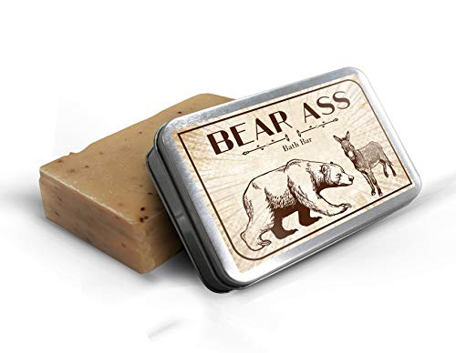 Bear Ass Bath Bar - Funny Vintage Bear and Donkey Design - Novelty Bath Soap for Men - Coffee Soap, Handcrafted, Made in the USA, Contains Real Ground Coffee