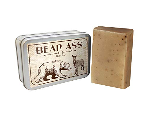 Bear Ass Bath Bar - Funny Vintage Bear and Donkey Design - Novelty Bath Soap for Men - Coffee Soap, Handcrafted, Made in the USA, Contains Real Ground Coffee