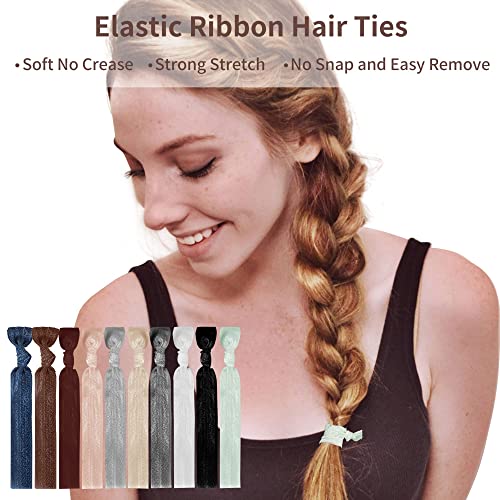 79Style 125pcs Neutral Hair Ties For Women Elastic Ribbon Hair Ties Knotted Ponytail Holders No Breakage Cotton Fabric Hair Bands For Yoga Bulk Hair Tyles Knot Flat No Damage Cute Hair Accessory (125Pcs-10 Neutral Colors)