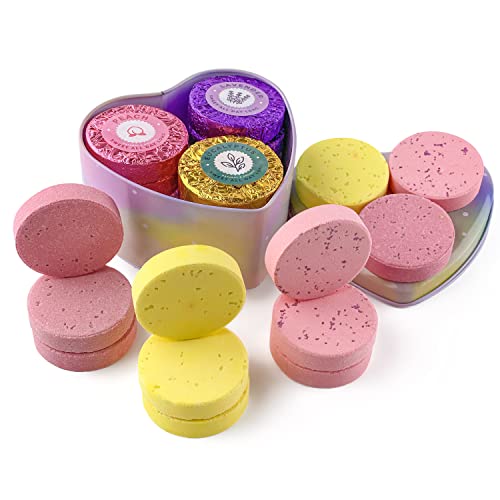 Shower Steamers Aromatherapy, Natural Organic 12-Pack Lavender Eucalyptus & Peach Shower Tablets, Women Relaxing Bath Spa Gift Set, Heart-Shaped Tin Box Shower Fizzies for Party, Birthday, Christmas