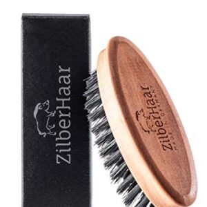 ZilberHaar - Pocket Mustache and Beard Brush - Soft Boar Bristles and Pearwood - Perfect Beard Grooming Tool for Men - Relieves Beard Itch, Works with all Beard Balms and Beard Oils - Made in Germany