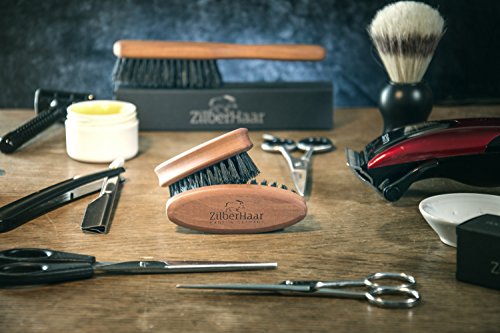 ZilberHaar - Pocket Mustache and Beard Brush - Soft Boar Bristles and Pearwood - Perfect Beard Grooming Tool for Men - Relieves Beard Itch, Works with all Beard Balms and Beard Oils - Made in Germany