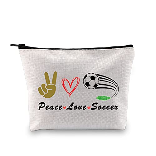 PXTIDY Soccer Gift Soccer Cosmetic Bag for s Peace Love Soccer Travel Cosmetic Makeup Pouch Football Soccer Player Gifts Soccer Team Soccer Coach Gift ()