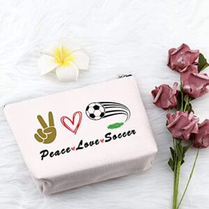 PXTIDY Soccer Gift Soccer Cosmetic Bag for s Peace Love Soccer Travel Cosmetic Makeup Pouch Football Soccer Player Gifts Soccer Team Soccer Coach Gift ()