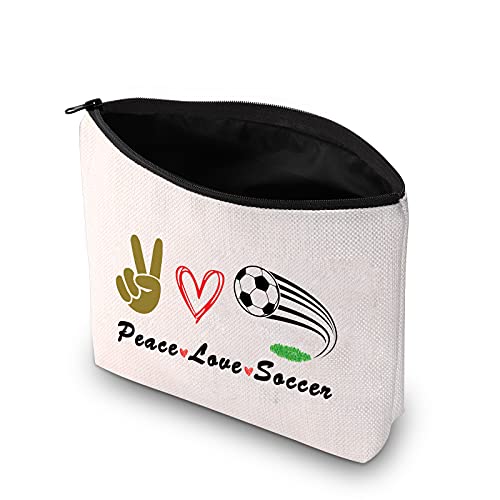 PXTIDY Soccer Gift Soccer Cosmetic Bag for s Peace Love Soccer Travel Cosmetic Makeup Pouch Football Soccer Player Gifts Soccer Team Soccer Coach Gift ()