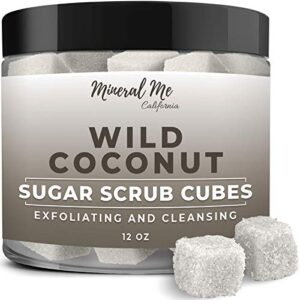 body scrub exfoliator – 12oz coconut sugar scrub cubes w/mango butter & shea butter- ultra hydrating & moisturizing – all natural & organic for all body exfoliation- for hands, arms legs, elbow & foot