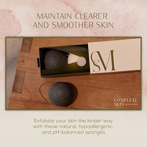 CSM Organic Konjac Sponges 3-Pack for Gentle Exfoliating - Facial Cleansing Sponge with Activated Bamboo Charcoal to Clean Pores, Remove Impurities, Exfoliate - 2 Black, 1 White Natural Sponge