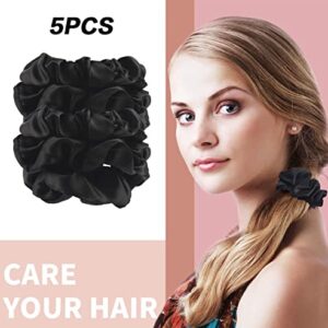 5PCS Hair Scrunchies 100% Mulberry Silk Scrunchie for Women Girls Curly Thick Thin Hair .Women's Black Large Cute Big Satin Sleepy Bulk Small Tie Scrunchie Sleep