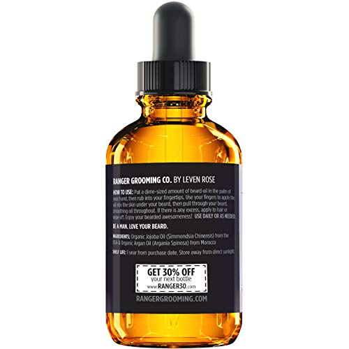 Leven Rose Beard Oil for Men and Beard Softener 100% Pure Natural for Bearded Men, Mustaches, and Moisturized Skin 1 oz by Ranger Grooming Co