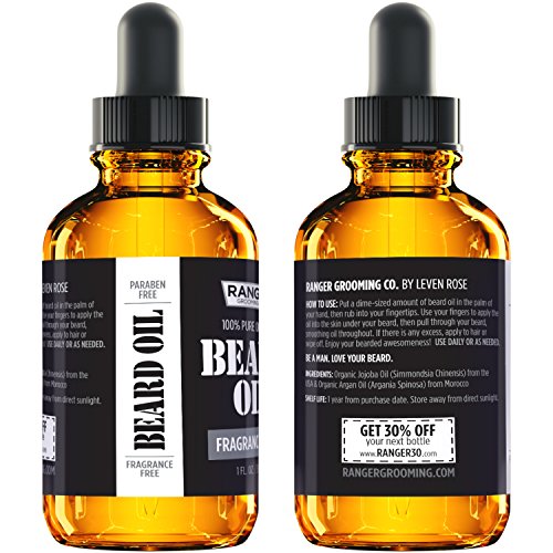 Leven Rose Beard Oil for Men and Beard Softener 100% Pure Natural for Bearded Men, Mustaches, and Moisturized Skin 1 oz by Ranger Grooming Co