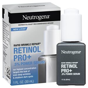 neutrogena rapid wrinkle repair retinol pro+.5% power facial serum, gentle anti-aging face serum with.5% pure retinol & nourishing emollients, non-comedogenic, paraben-free, 1 fl. oz