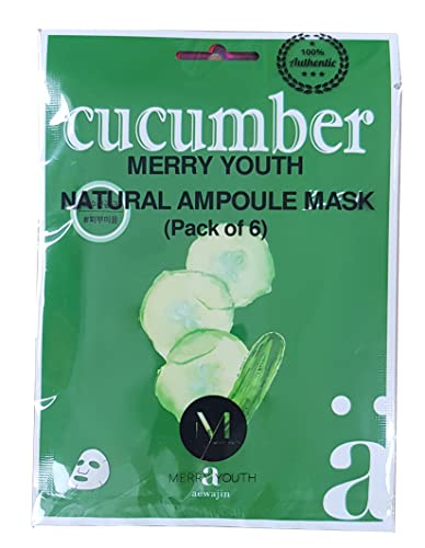 Merry Youth Korean Skin Care Face Masks Sheet - Facial Natural Ampoule Set (pack of 6) - Skincare Treatment Beauty Products for Women, men, teen girl - Hydrating Moisturizer