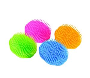 niva hair scalp massager shampoo brush – flexible scalp exfoliator dandruff brush and grass shape handle – baby shower bath brush suitable for women, men & pets | pack 0f 4 (blue-green-orange-fuchsia)