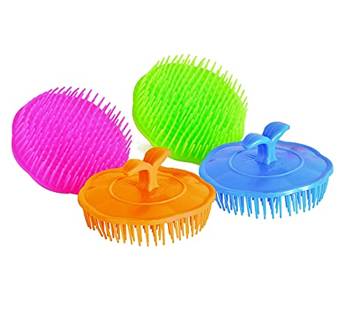 Niva Hair Scalp Massager Shampoo Brush - Flexible Scalp Exfoliator Dandruff Brush and Grass Shape Handle - Baby Shower Bath Brush Suitable for Women, Men & Pets | Pack 0f 4 (Blue-Green-Orange-Fuchsia)