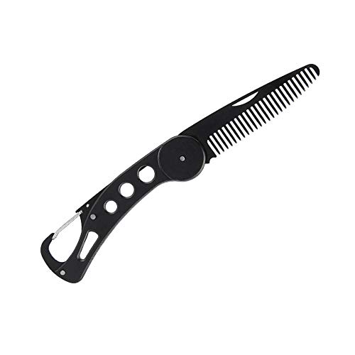 JinZeFa Stainless Steel Folding Beard Comb, Portable Multifunction Anti Static Comb for Men Mustache Styling