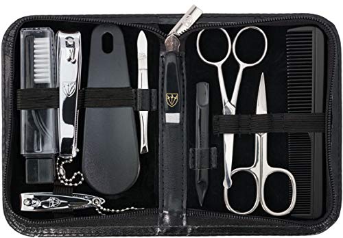 3 Swords Germany - brand quality 10 piece manicure pedicure grooming kit set for professional finger & toe nail care tweezers file clipper fashion leather case in gift box, Made by 3 Swords (02570)