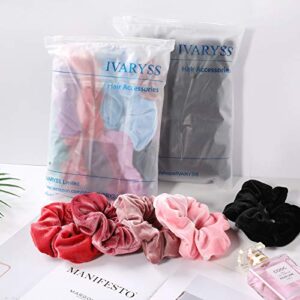 IVARYSS Scrunchies for Women, 12 Pcs Neutral Velvet Scrunchies for Hair, Classic Elastic Thick Scrunchy Hair Bands Ties, Soft Ropes Ponytail Holder Hair Accessories