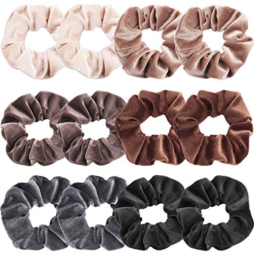 IVARYSS Scrunchies for Women, 12 Pcs Neutral Velvet Scrunchies for Hair, Classic Elastic Thick Scrunchy Hair Bands Ties, Soft Ropes Ponytail Holder Hair Accessories