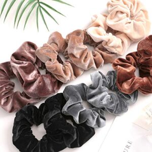 IVARYSS Scrunchies for Women, 12 Pcs Neutral Velvet Scrunchies for Hair, Classic Elastic Thick Scrunchy Hair Bands Ties, Soft Ropes Ponytail Holder Hair Accessories