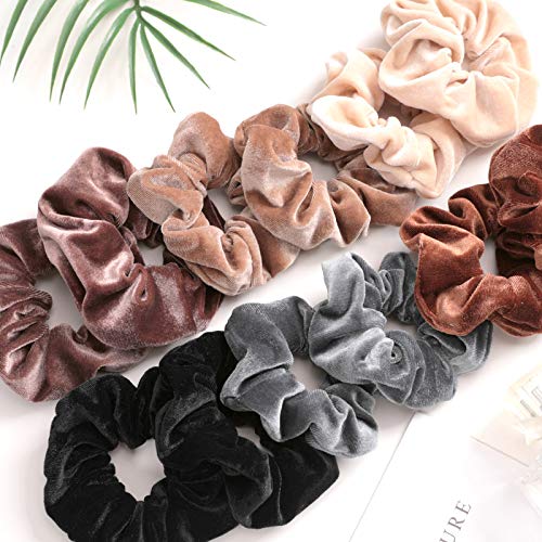 IVARYSS Scrunchies for Women, 12 Pcs Neutral Velvet Scrunchies for Hair, Classic Elastic Thick Scrunchy Hair Bands Ties, Soft Ropes Ponytail Holder Hair Accessories