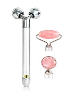 3in1 face massager for women 3d v line lifting rose quartz face roller skin care tools eye massager tool face lift double chin reducer hanabee facial massager skin roller (sliver)