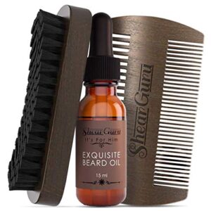 natural complete care beard grooming kit for men– brush set 100% boar bristle bamboo brush, handmade wood comb and beard oil helps softening & conditioning itchy beards great gentlemen’s gift