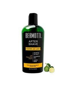 foster and lake, bermotti no burn best aftershave balm, 4 fl. oz.- natural non alcohol, bergamot scent, skin moisturizer lotion for head or face