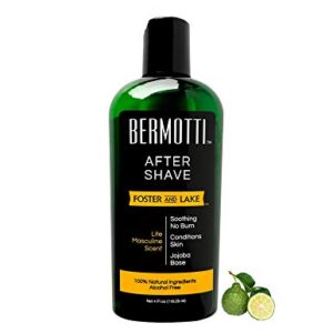 Foster and Lake, BERMOTTI No Burn Best Aftershave Balm, 4 fl. oz.- Natural Non Alcohol, Bergamot Scent, Skin Moisturizer Lotion for Head or Face