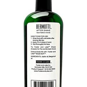 Foster and Lake, BERMOTTI No Burn Best Aftershave Balm, 4 fl. oz.- Natural Non Alcohol, Bergamot Scent, Skin Moisturizer Lotion for Head or Face