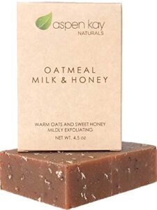 aspen kay naturals handmade oatmeal soap bar for face & body – made with organic raw honey, goats milk, organic shea butter – exfoliating soap – for all skin types – made in the usa 4.5 oz