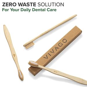 VIVAGO Bamboo Toothbrushes Medium Bristles 10 Pack - BPA Free Medium Bristles Toothbrushes for Adults | Eco-Friendly, Compostable & Biodegradable Toothbrush | Natural Wooden Toothbrushes