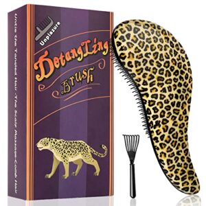 detangling brush – detangling hair brush for straight, natural, curly, dry & wet hair, professional no pain hair brushes for women, girls and kids (leopard print)