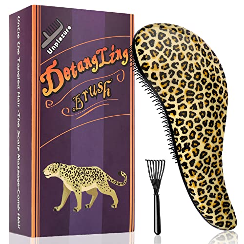 Detangling Brush - Detangling Hair Brush for Straight, Natural, Curly, Dry & Wet Hair, Professional No Pain Hair Brushes for Women, Girls and Kids (Leopard Print)