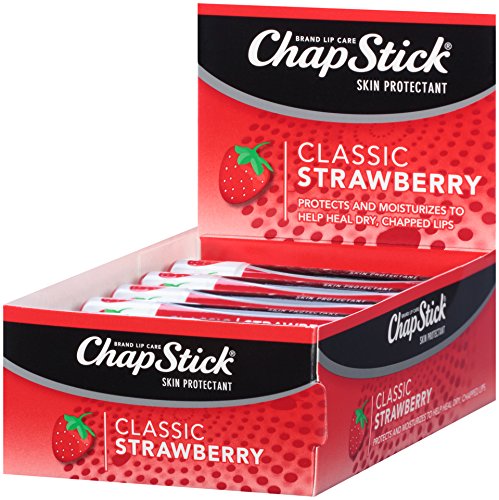 ChapStick Classic (1 Box of 12 Sticks, 12 Total Sticks, Strawberry Flavor) Skin Protectant Flavored Lip Balm Tube, 0.15 Ounce Each