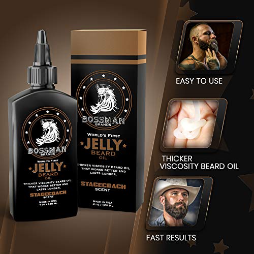 Bossman Beard Oil Jelly (4oz) - Beard Growth Softener, Moisturizer Lotion Gel with Natural Ingredients - Beard Growing Product (Stagecoach Scent)