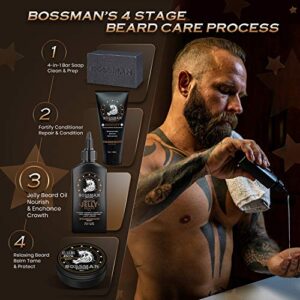 Bossman Beard Oil Jelly (4oz) - Beard Growth Softener, Moisturizer Lotion Gel with Natural Ingredients - Beard Growing Product (Stagecoach Scent)