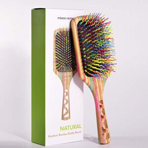 bamboo hair brush, girls hair brush, rainbow bamboo paddle hair brushes for women, men and kids, health and massage scalp brush everyday brush(large)