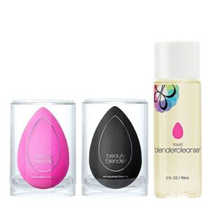 beautyblender original & pro beautyblender makeup sponge for blending foundations, powders and creams+ liquid blendercleanser 3oz set, vegan, cruelty free