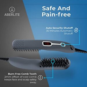 Aberlite EDC - Premium Beard Straightener Brush for Men - Professional Straightening Tool Heated Comb - Beard Kits for Men - Beard Kits Gift Sets Men - Beard Grooming Kit for Men Gift Set (Grey)