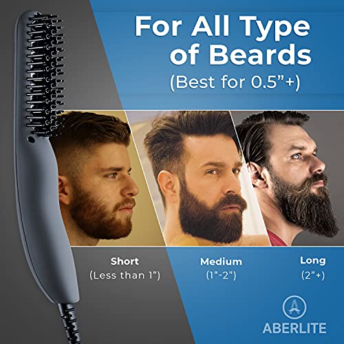 Aberlite EDC - Premium Beard Straightener Brush for Men - Professional Straightening Tool Heated Comb - Beard Kits for Men - Beard Kits Gift Sets Men - Beard Grooming Kit for Men Gift Set (Grey)