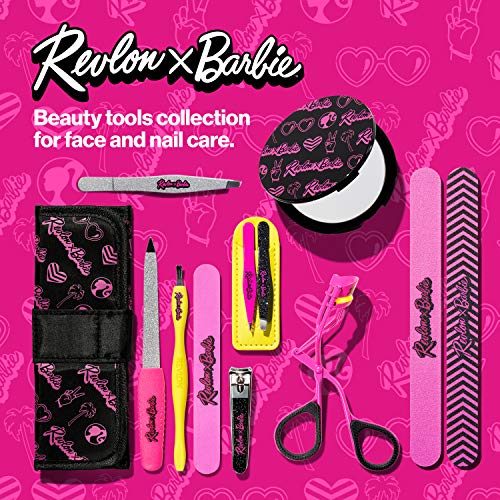 Revlon x Barbie Manicure Essentials Kit, 4 Piece Stainless Steel Beauty Set Includes Nail Buffer, Emeryl File, Cuticle Pusher, Nail Clipper & Travel Case ( color may vary)