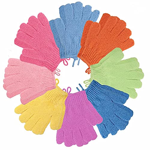 8 Pairs Exfoliating Bath Gloves - Exfoliating Gloves with Hanging Loops for Shower, Spa, Massage - Scrubs Exfoliator Mitt for Body, Face, Hand and Foot - Exfoliation Accessories for Men and Women