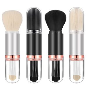 geiserailie 2 sets small makeup brush set 4 in 1 makeup brush portable travel lip brush foundation blending powder brush retractable mini facial cosmetic makeup brush set (black, white)