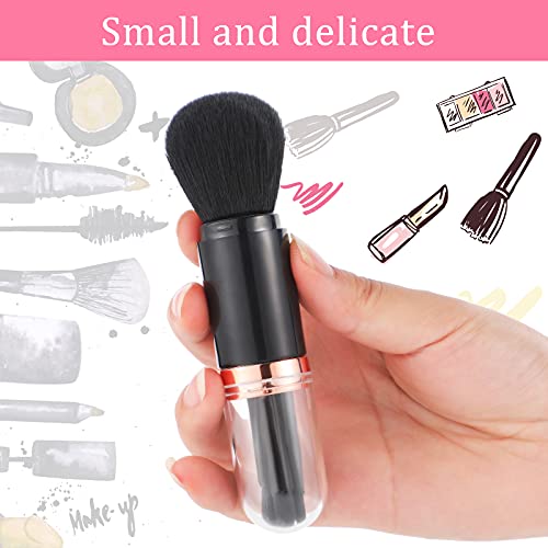 Geiserailie 2 Sets Small Makeup Brush Set 4 in 1 Makeup Brush Portable Travel Lip Brush Foundation Blending Powder Brush Retractable Mini Facial Cosmetic Makeup Brush Set (Black, White)