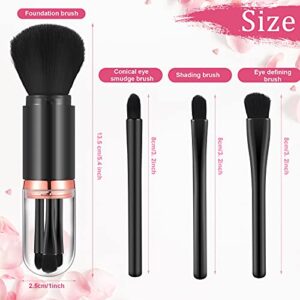 Geiserailie 2 Sets Small Makeup Brush Set 4 in 1 Makeup Brush Portable Travel Lip Brush Foundation Blending Powder Brush Retractable Mini Facial Cosmetic Makeup Brush Set (Black, White)