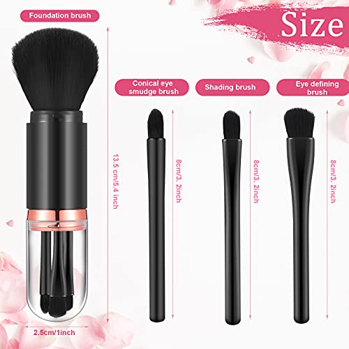 Geiserailie 2 Sets Small Makeup Brush Set 4 in 1 Makeup Brush Portable Travel Lip Brush Foundation Blending Powder Brush Retractable Mini Facial Cosmetic Makeup Brush Set (Black, White)