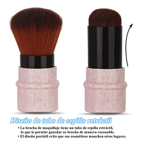 Makeup Brush for Blush, Powder, Foundation, Concealer Retractable Kabuki Cap with Recycled and Sustainable Materials Cruelty Free Synthetic Taklon Bristles Travel Cosmetic Brushes(Apricot)