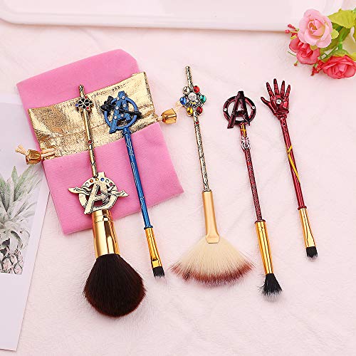 Makeup Brush 7pcs Set With Pouch, Magical Girl Platinum Gold Cardcaptor Sakura Cosmetic Brushes With Cute Pink Bag (Creative Marvel)